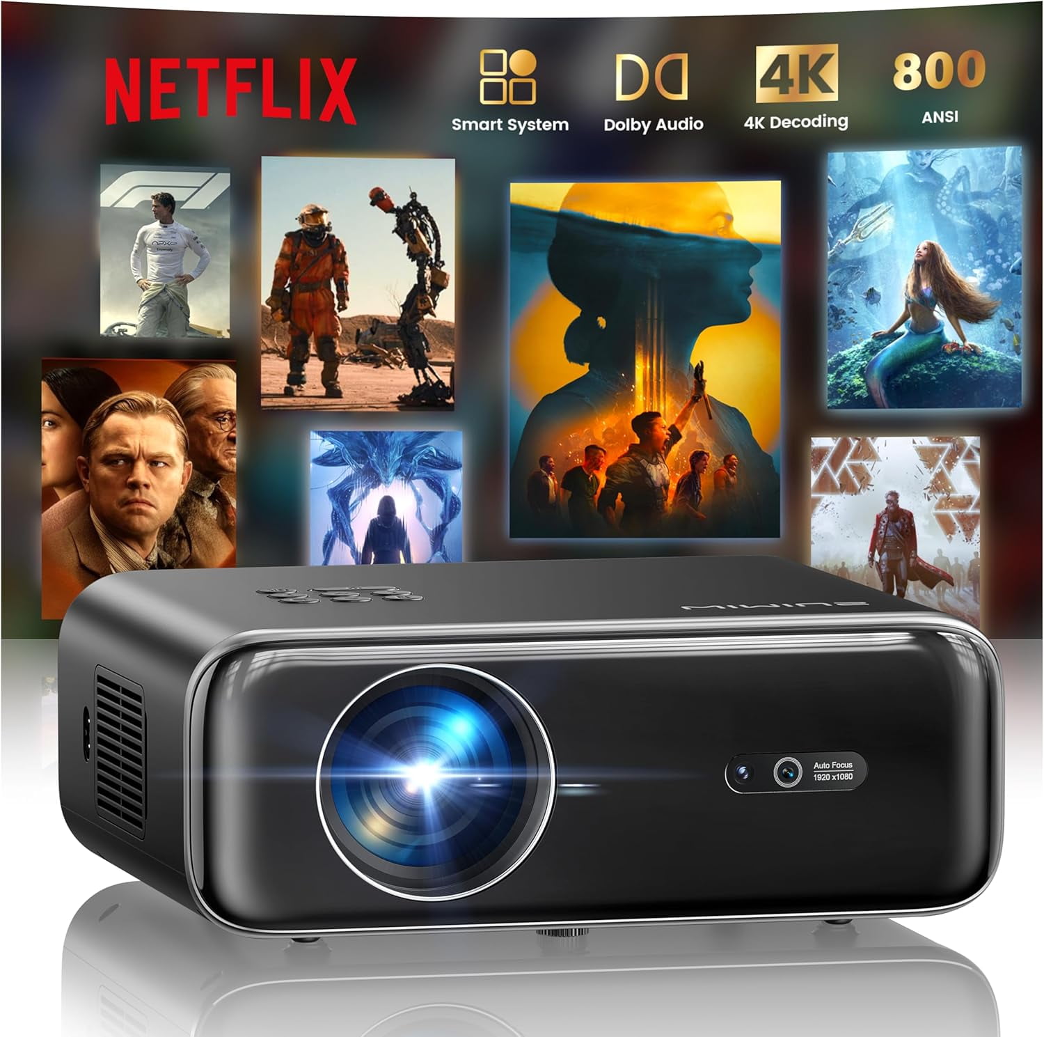 Built-in Official Apps/4K Support Smart Outdoor Projector with WiFi and ...