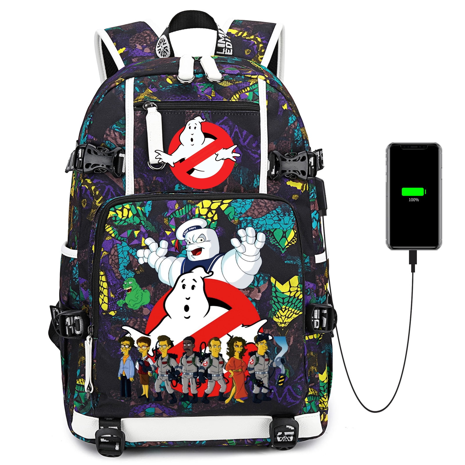 Built-in USB Charging Pack with Ghostbusters Print for School and ...