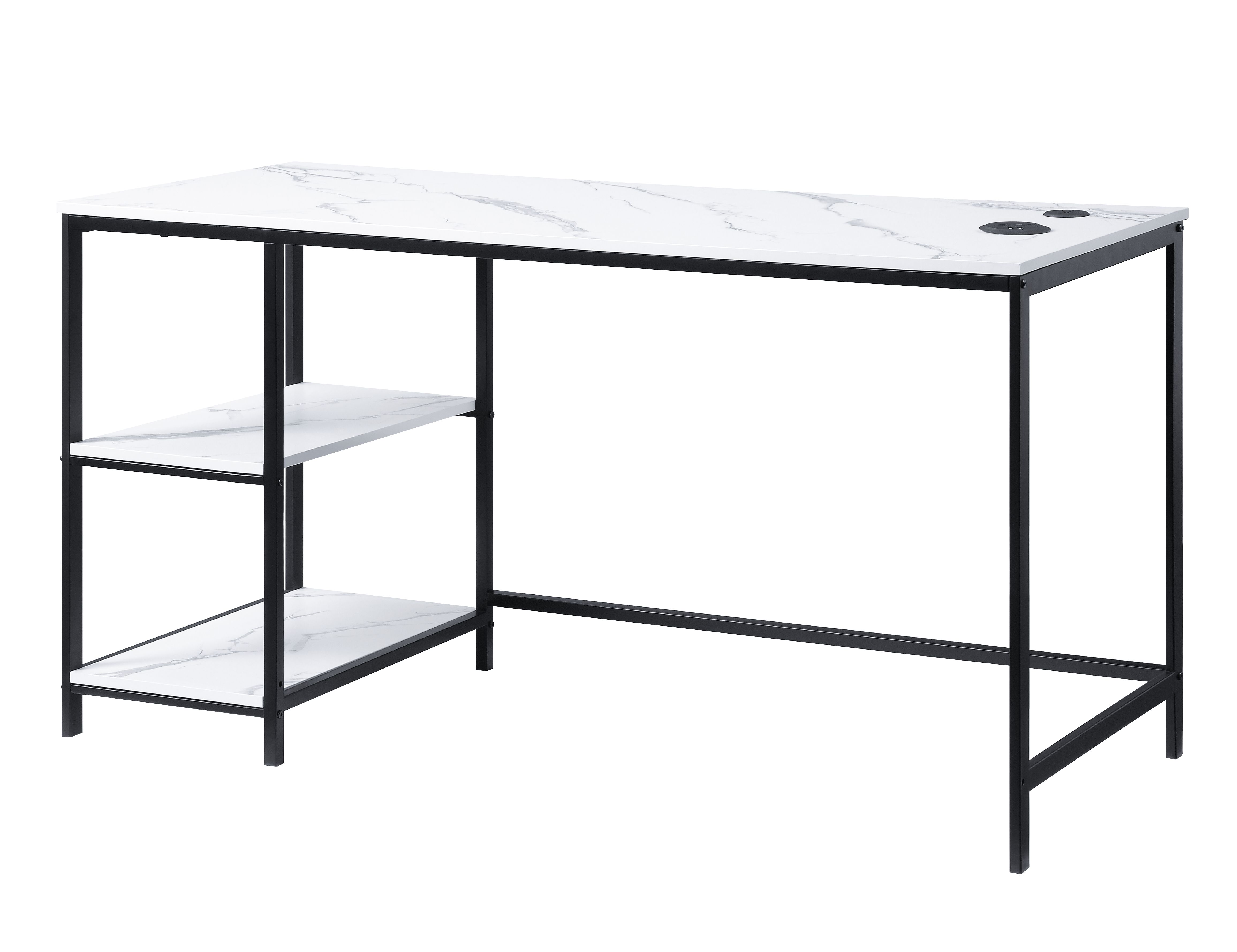 Taurus Built-in USB Port Writing Desk in White Printed Faux Marble & Black Finish - Walmart.com