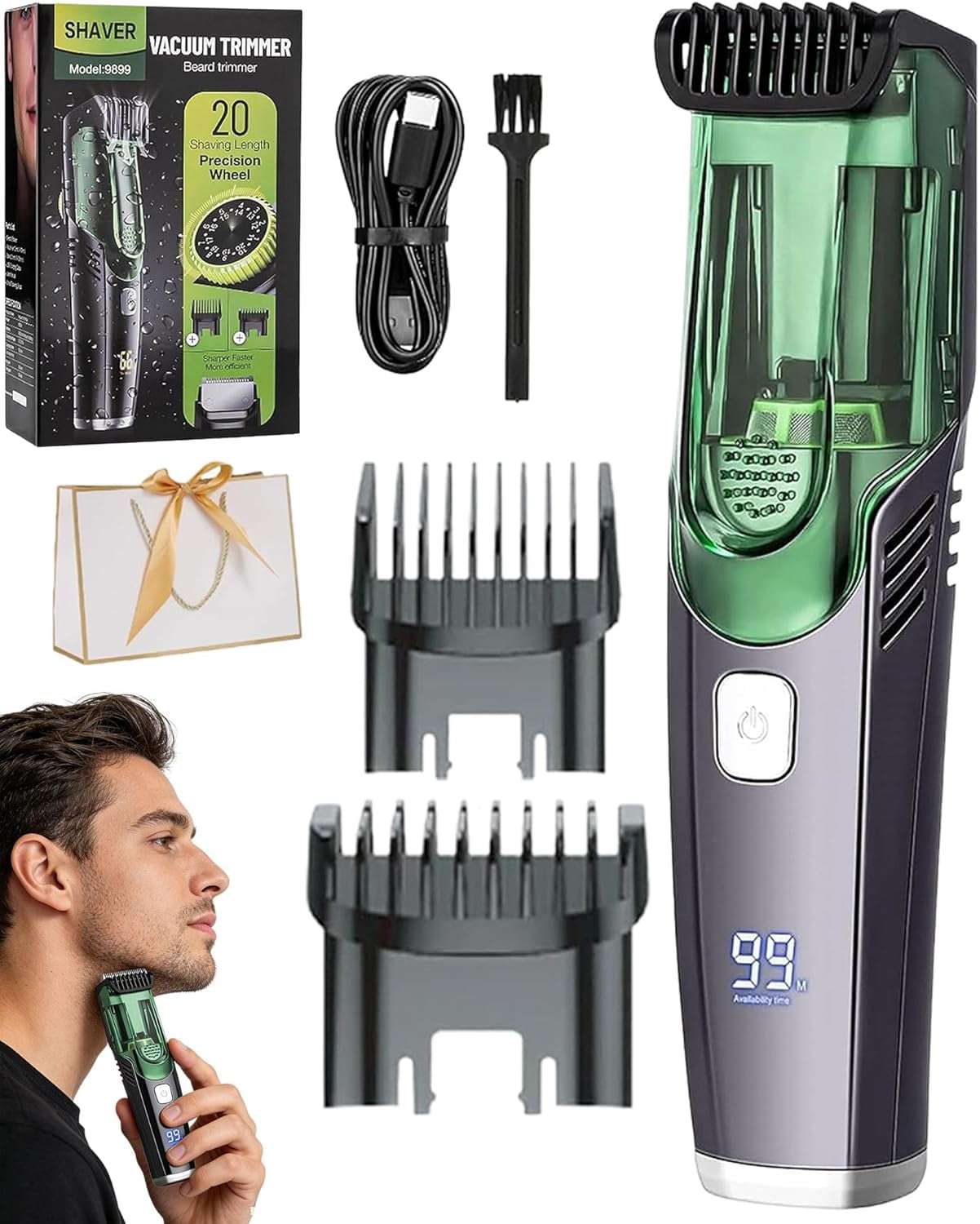 Built-in Vacuum Trimmer, Vacuum Beard Trimmer for Men, with Waterproof ...