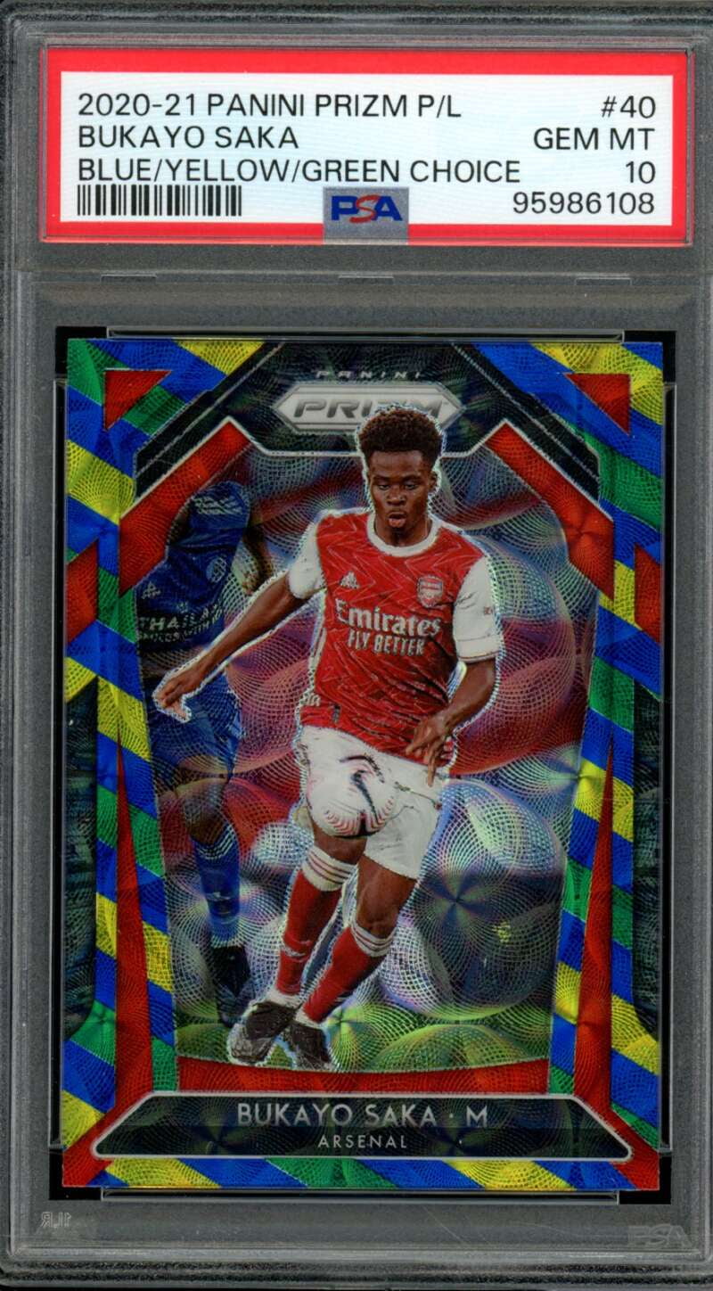 Bukayo Saka 2020-21 Panini Prizm Blue/Yellow/Green Choice (pop 8) #40 PSA 10 - Walmart.com