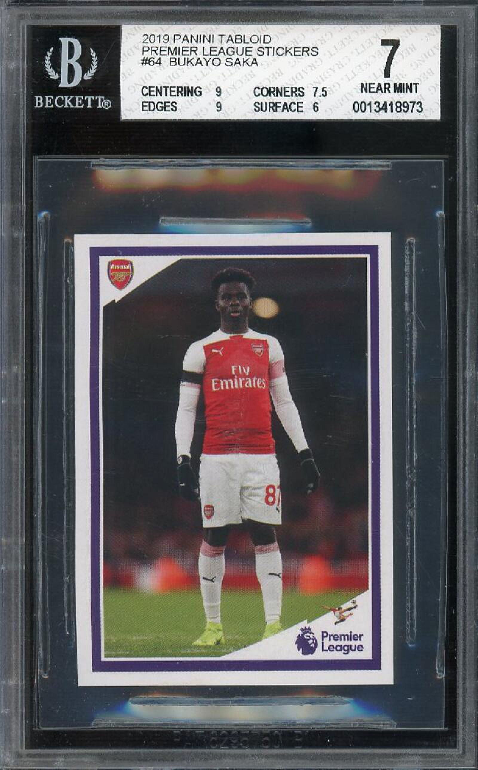 Bukayo Saka Rookie Card 2019 Panini Tabloid Premier League Stickers BGS ...