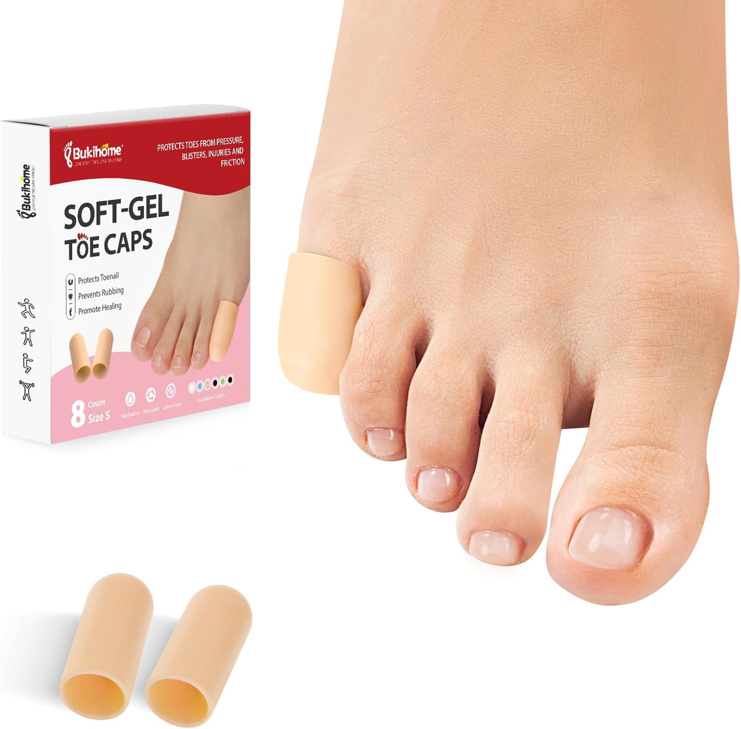 Bukihome 8 Pcs Gel Toe Cap - Pinky Toe Protector for Women Men - Relief ...