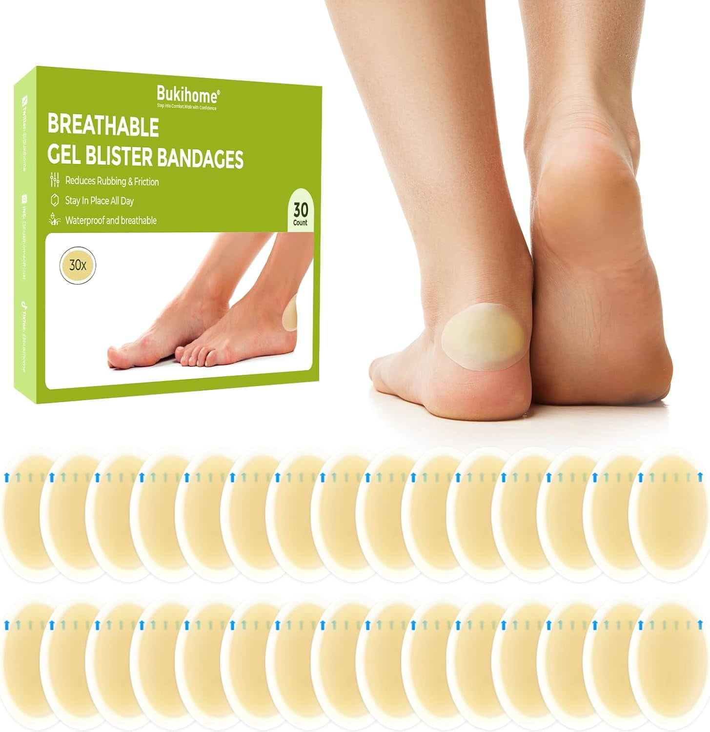 Bukihome Hydrocolloid Gel Blister Bandages - 30 CT Blister Pads for ...