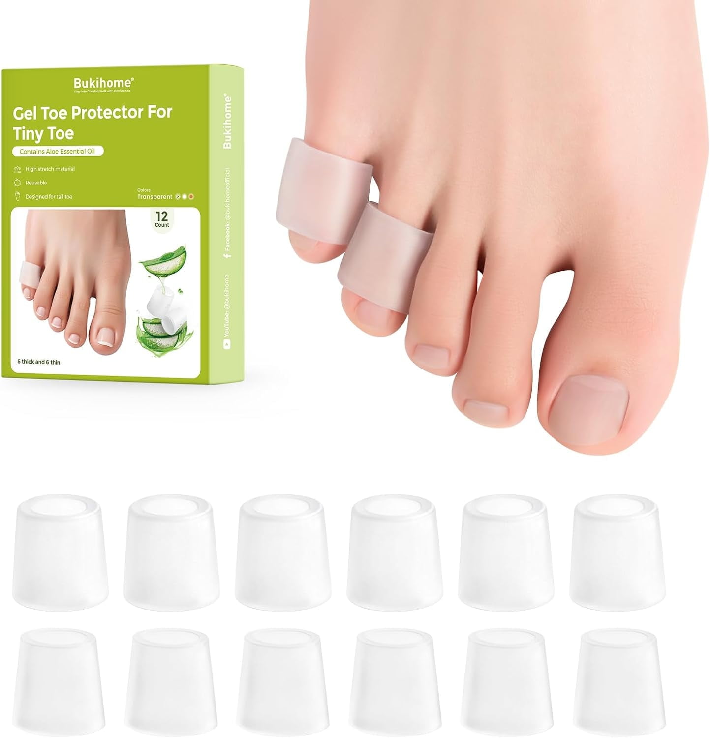 Bukihome, Silicone Toe Protectors, 12 Count, Pinky Toe Sleeves ...
