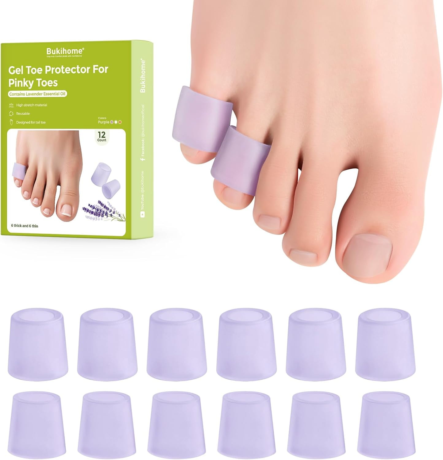 Bukihome Silicone Toe Protectors – Silicone Open Pinky Toe Sleeves for ...