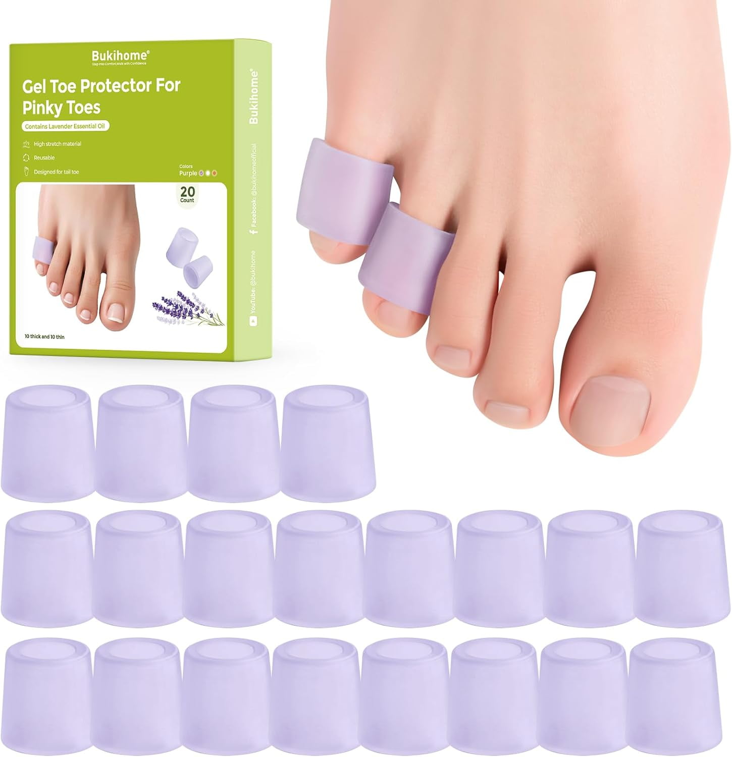 Bukihome Silicone Toe Protectors – Silicone Open Pinky Toe Sleeves for ...