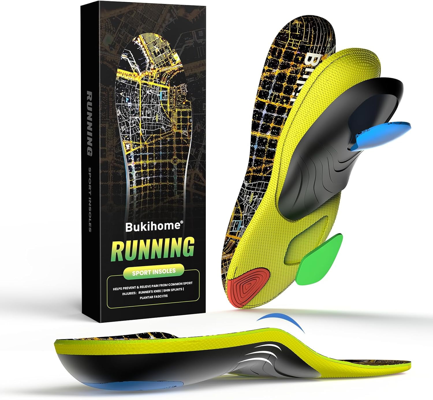 Bukihome Sport Insoles for Men Women - Arch Support Orthotics Inserts ...
