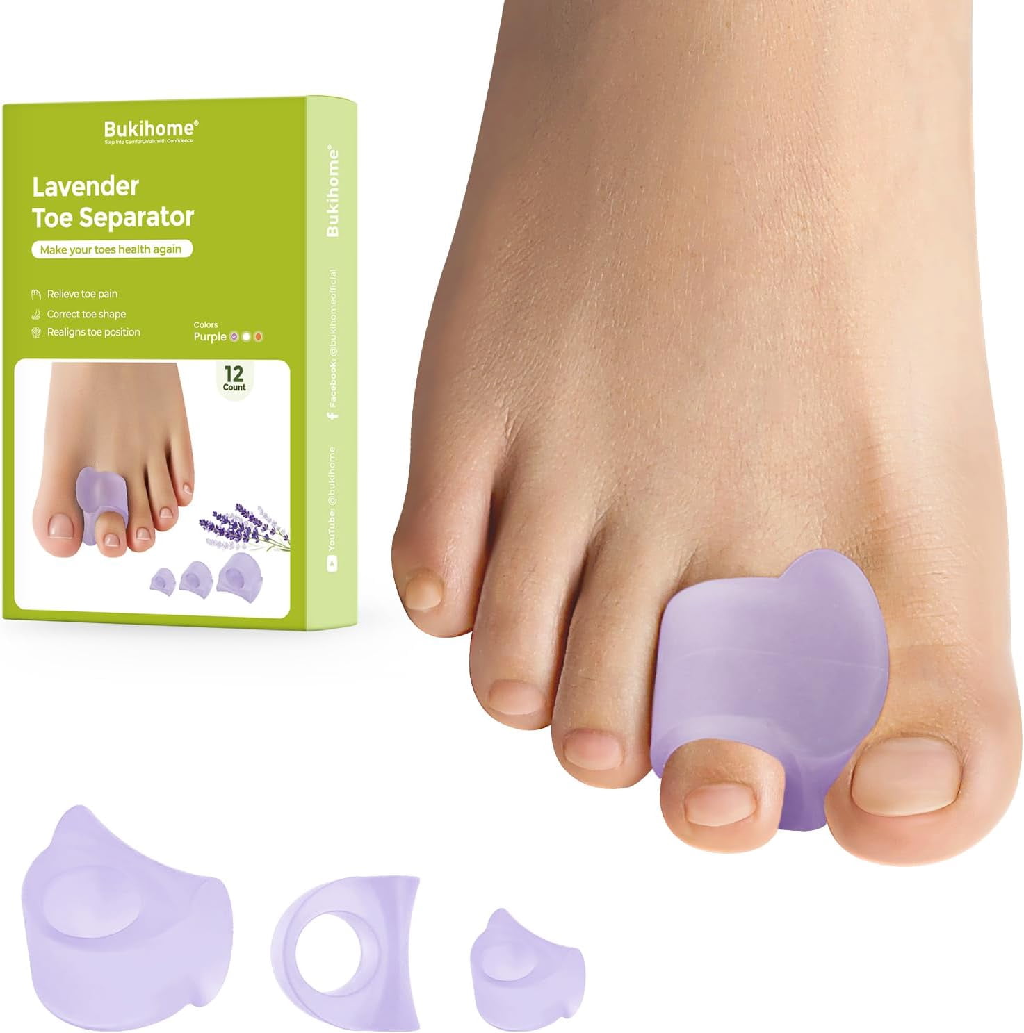 Bukihome Toe Separator for Overlapping Toes - 12 Pack Toe Spacers for ...