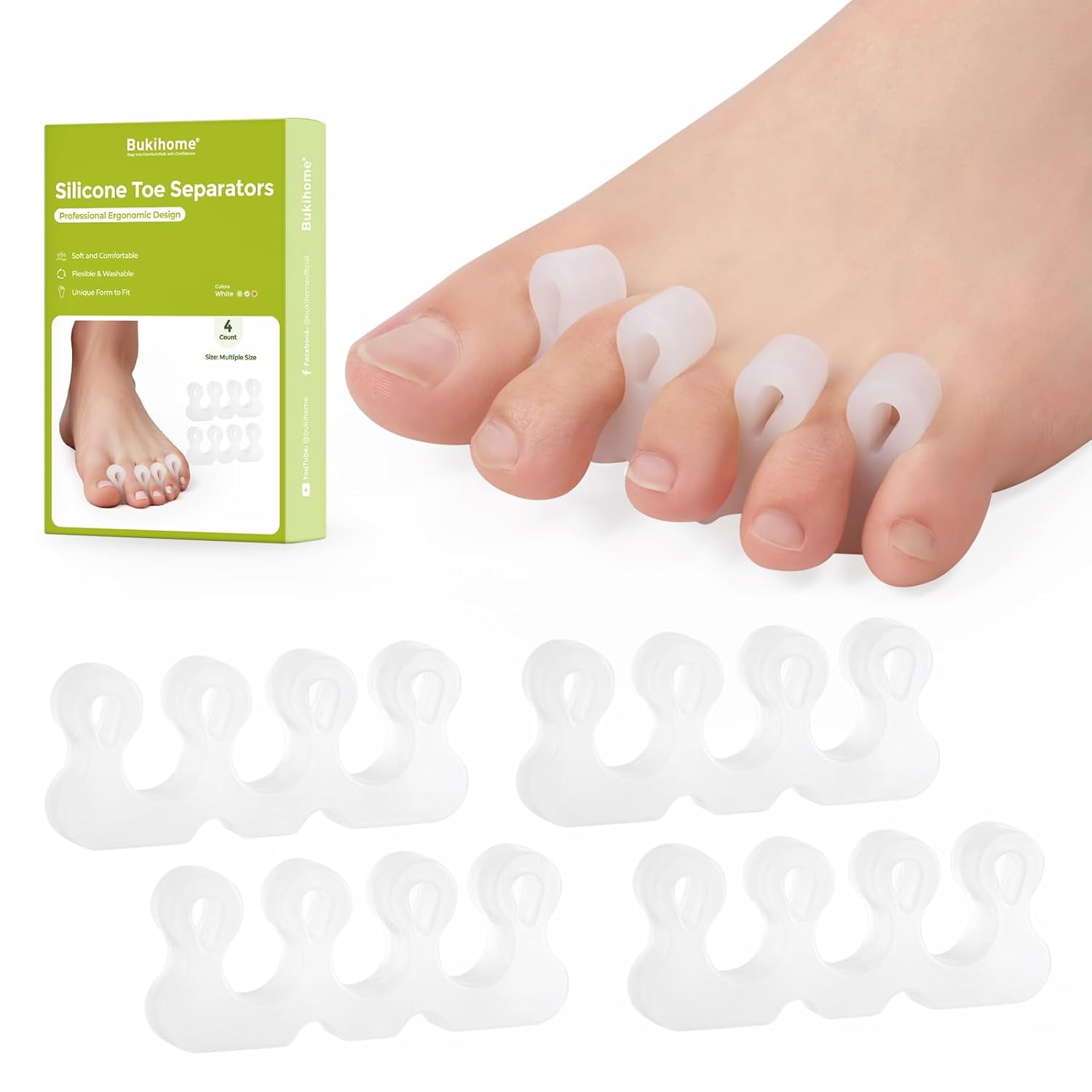 Bukihome Upgraded Gel Toe Separator - Pedicure Toe Spacers for ...
