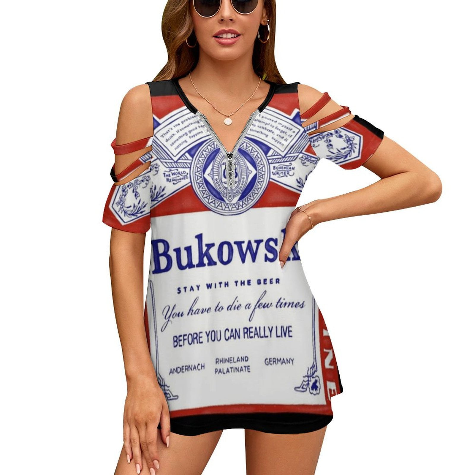 Bukowski Beer Bud Lotus Leaf Neck T-Shirt Long Sleeve T-Shirts For Women Spring And Autumn Tee ...