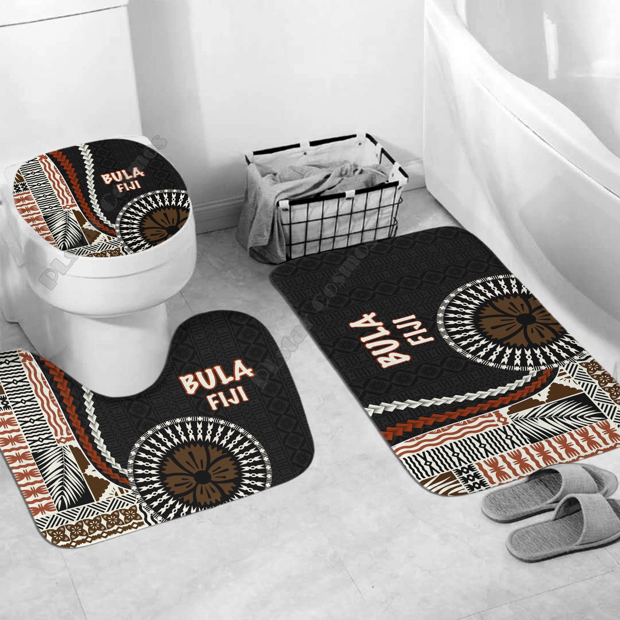 Bula Fiji Bathroom Set Masi Tapa Patterns Style Three-piece set 3D ...