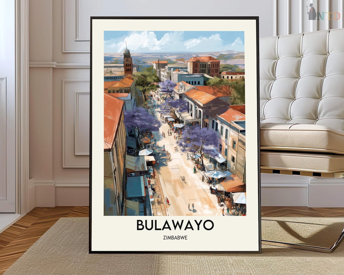 Bulawayo Zimbabwe City Map Wall Art Travel Decor Photo Print, Unframed ...