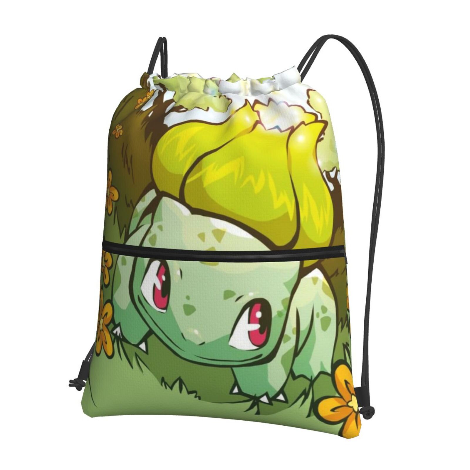 Bulb_Asaur Drawstring Bags Cartoon String Bags Zipper Print Sport Gym ...