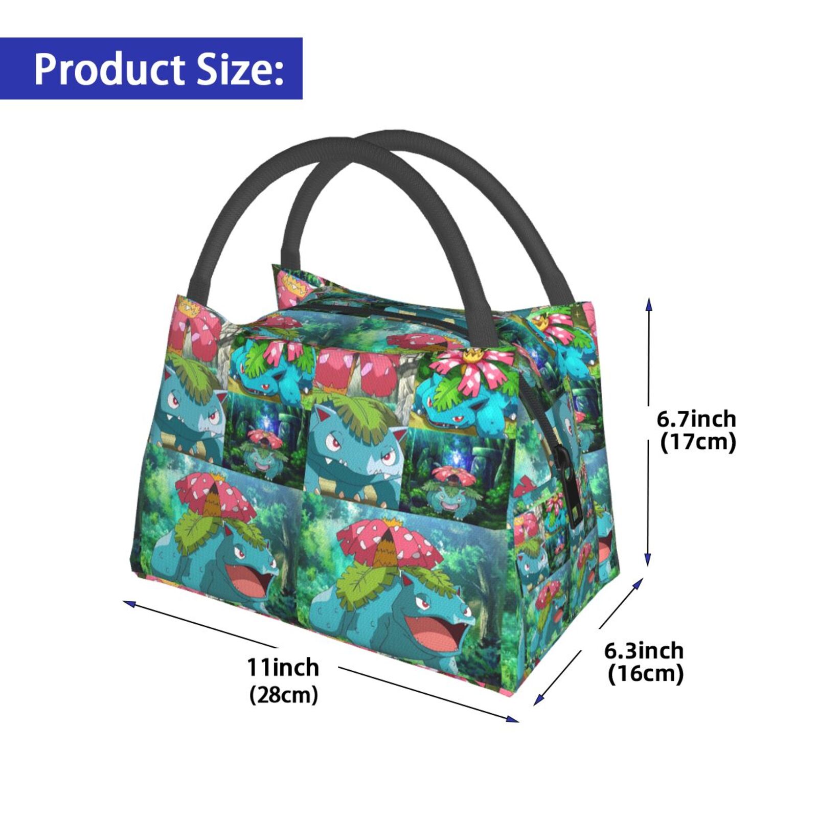 Bulb_Asaur Lunch Box,Large Capacity Durable Reusable Lunch Bag ...