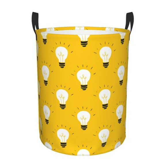 Bulb Pattern yellow Laundry Basket with Handles - Freestanding Laundry ...