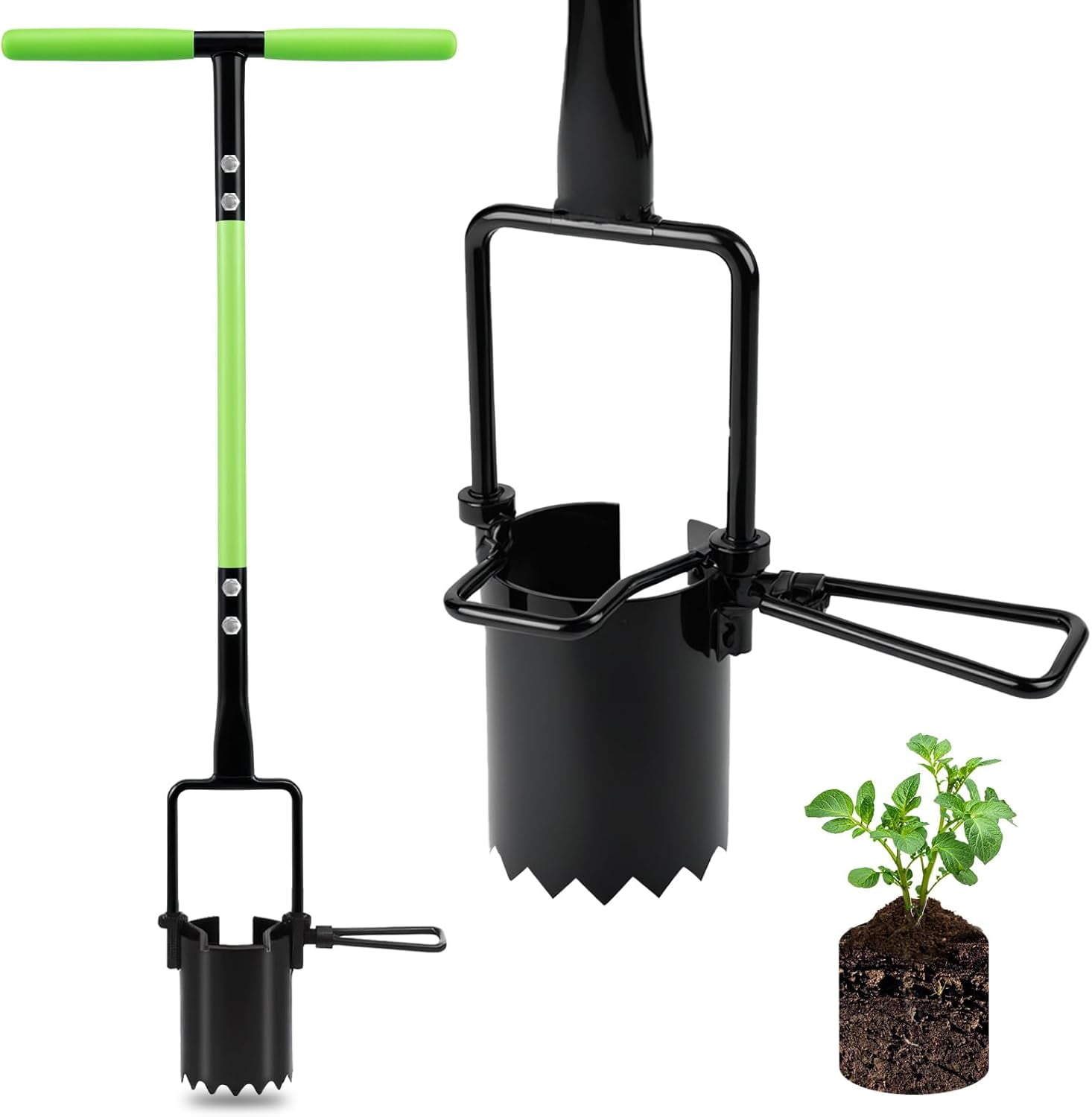 Bulb Planter Tool Long Handle, 30in Serrated Base, 5 in 1 Lawn Tool ...