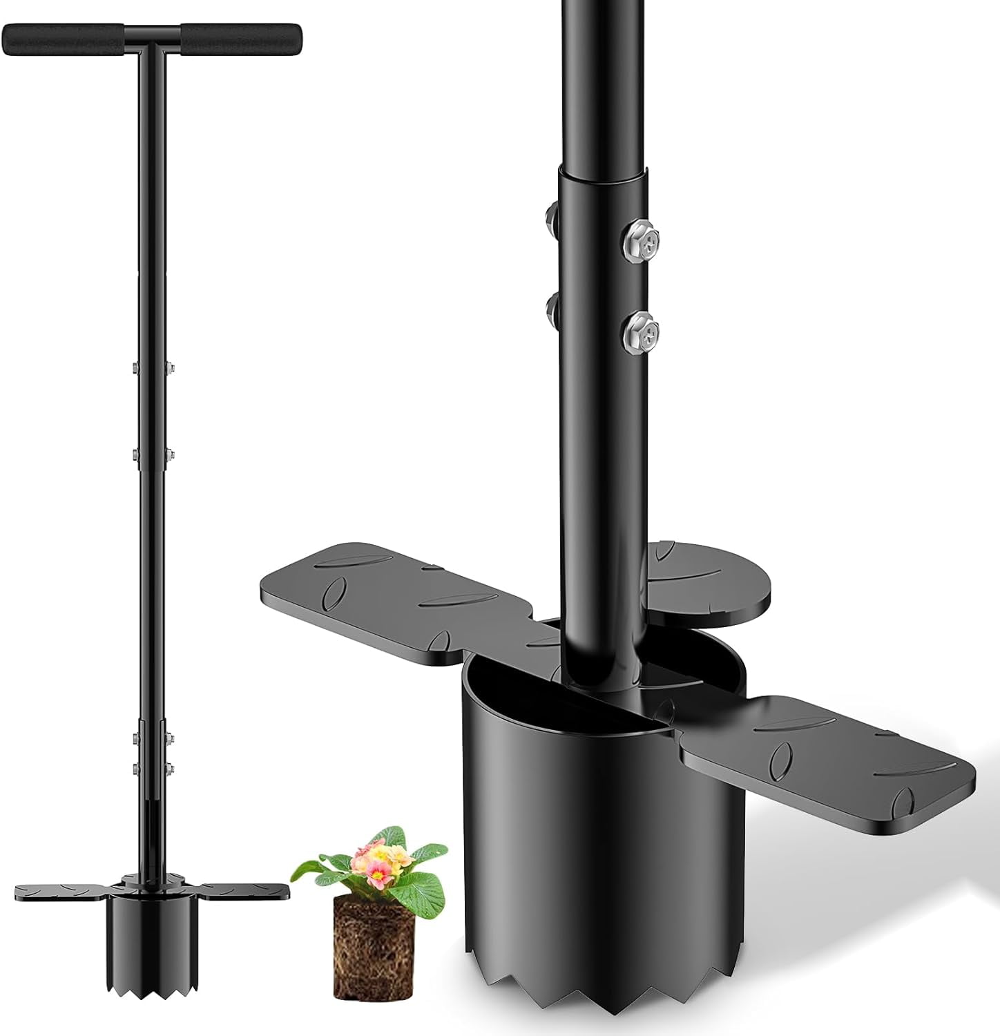 Bulb Planter Tool Long Handle, Height Adjustable Sod Plugger Tool w/ 3. ...