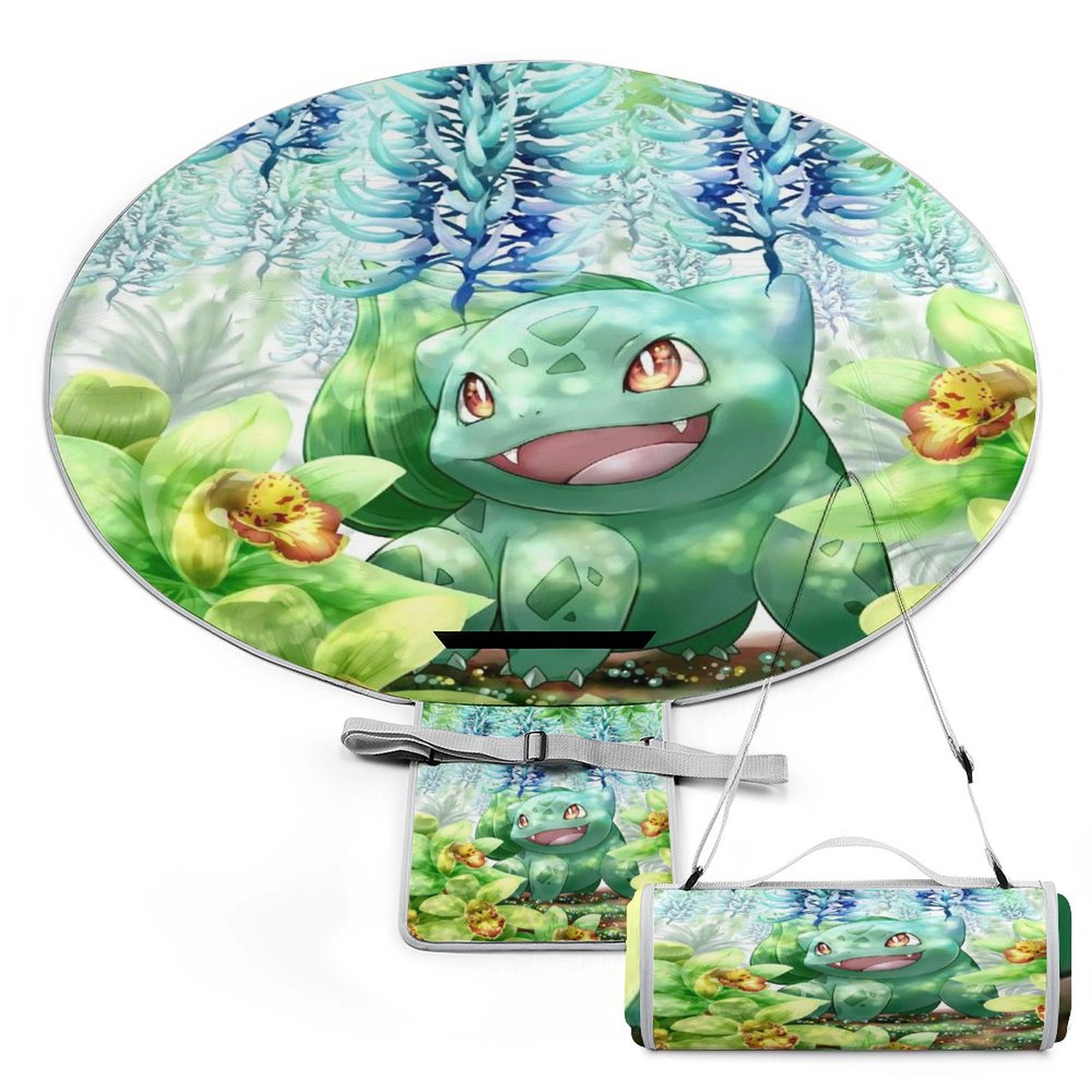 Bulb_asaur Round Picnic Blanket Portable Large Outdoor Foldable Picnic ...