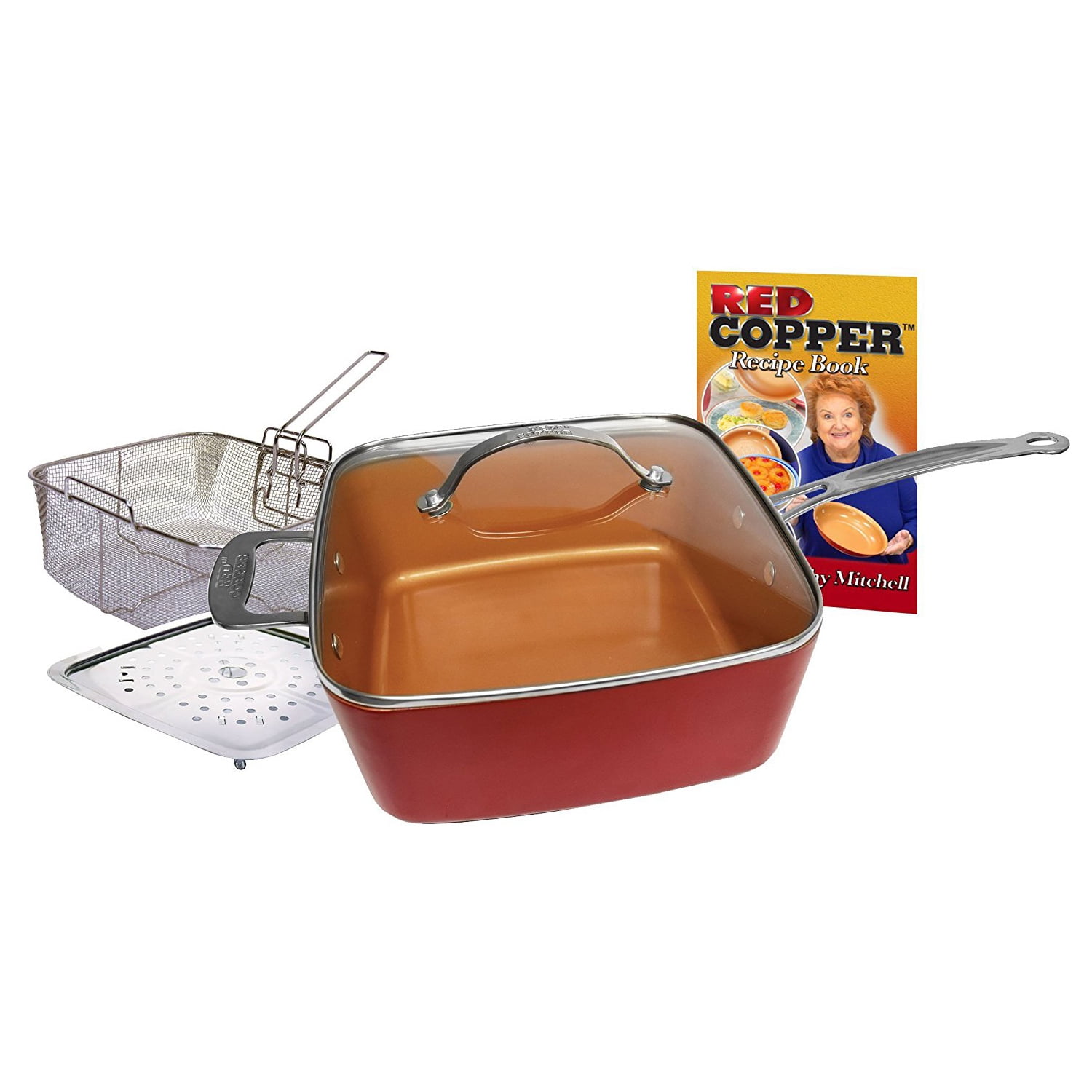 BulbHead 11198 Red Copper Square Pan 5 Piece Set by BulbHead, 10-Inch ...