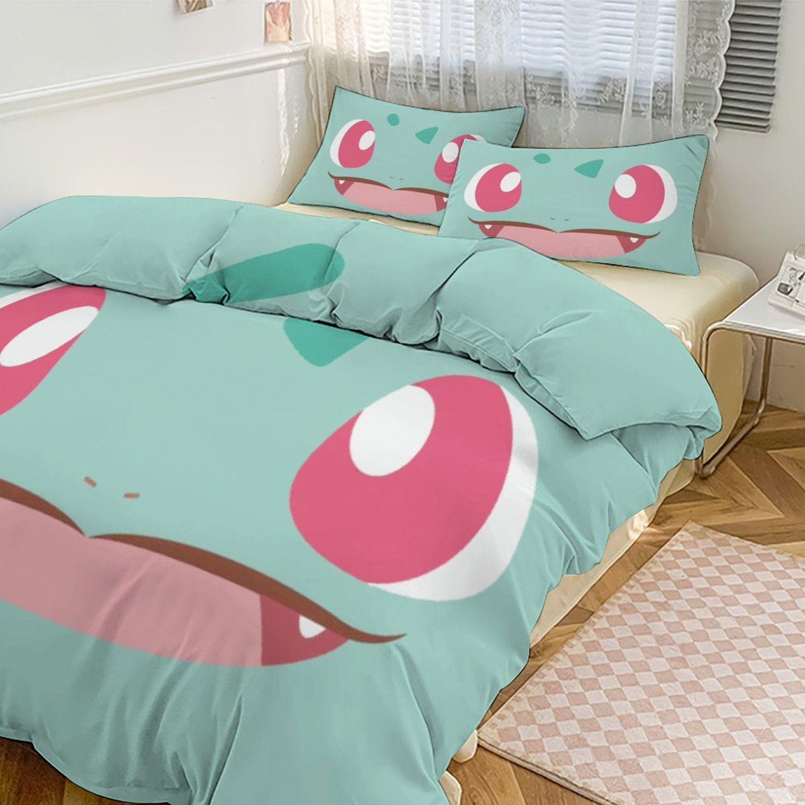 Bulbasaur 3 Pieces Bed Set Cute Bedding Sets All Seasons, 1 Comforter ...