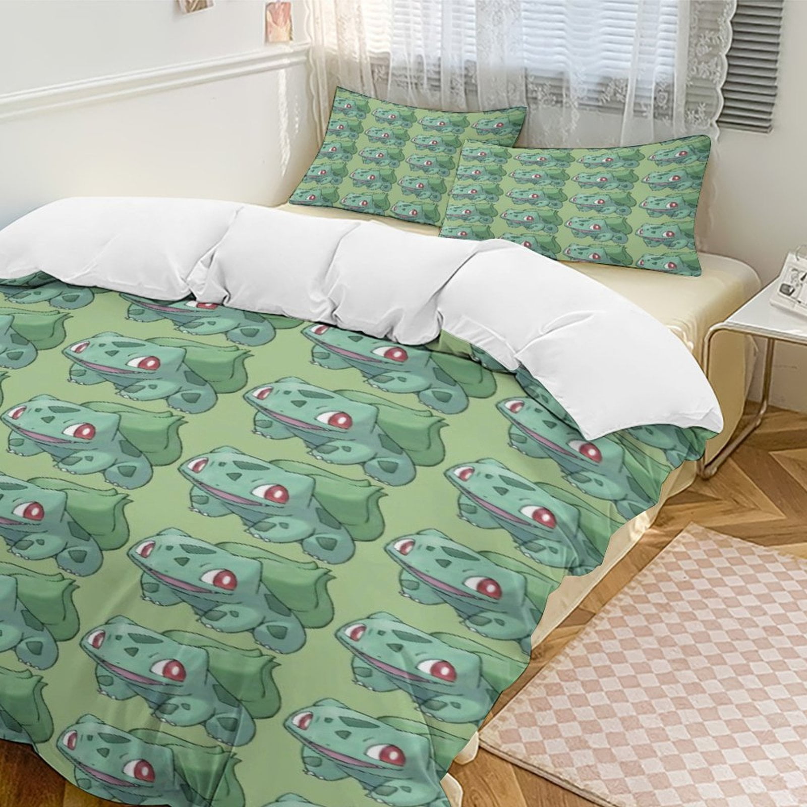 Bulbasaur Bed Duvet Cover Funny Anime Cartoon Bedding Sets Lightweight ...
