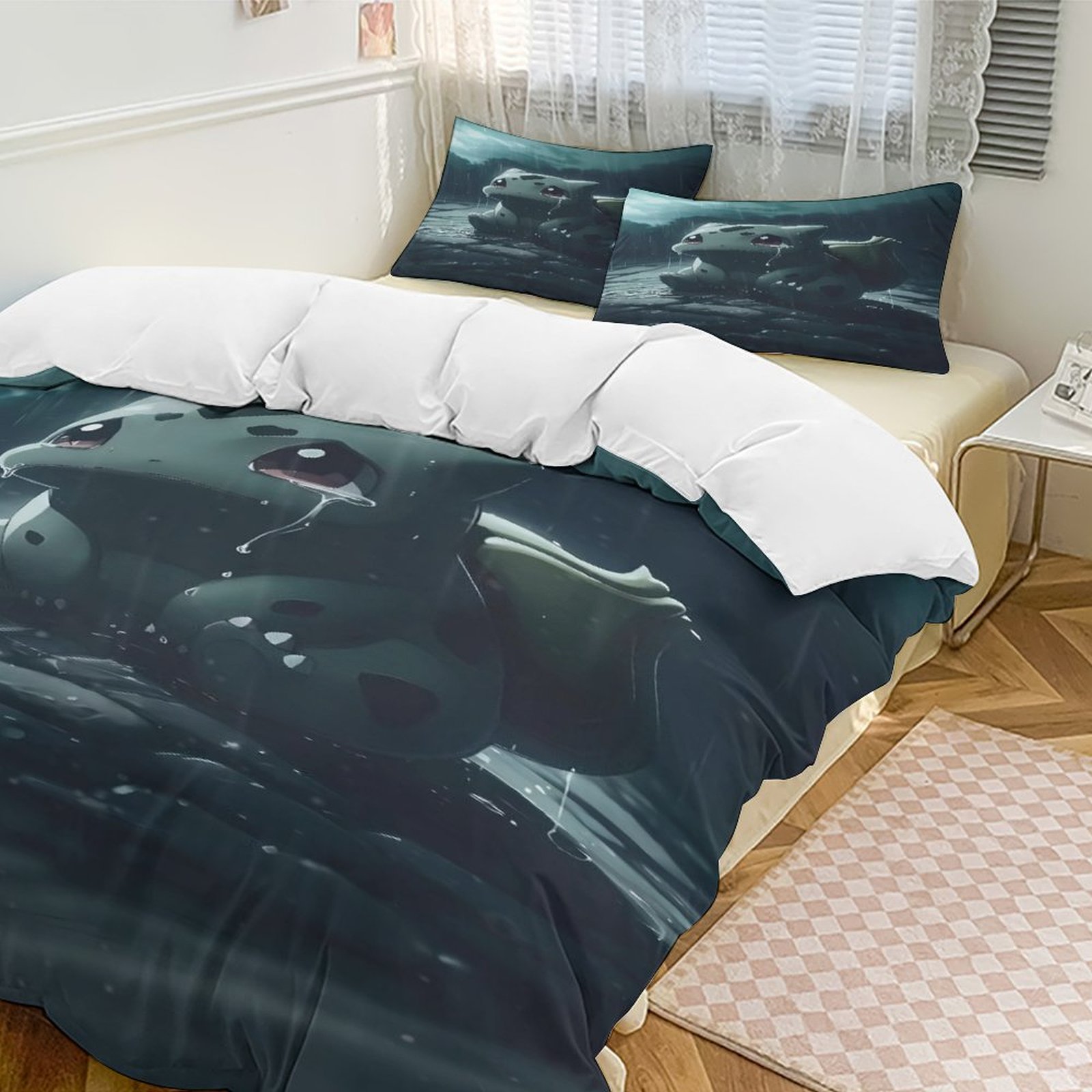 Bulbasaur Bed Duvet Cover Funny Anime Cartoon Bedding Sets Lightweight ...