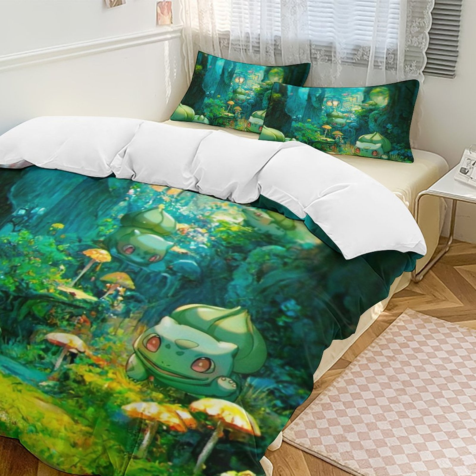 Bulbasaur Bed Duvet Cover Funny Anime Cartoon Bedding Sets Lightweight ...