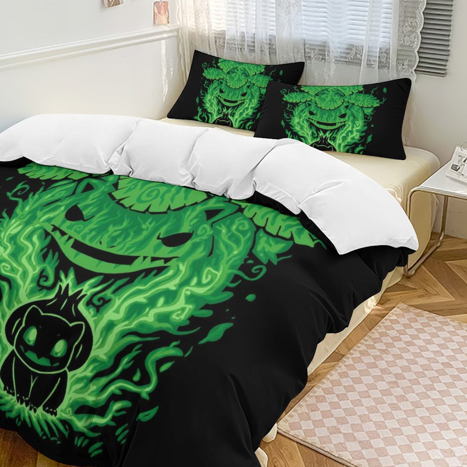 Bulbasaur Bed Duvet Cover Funny Anime Cartoon Bedding Sets Lightweight ...