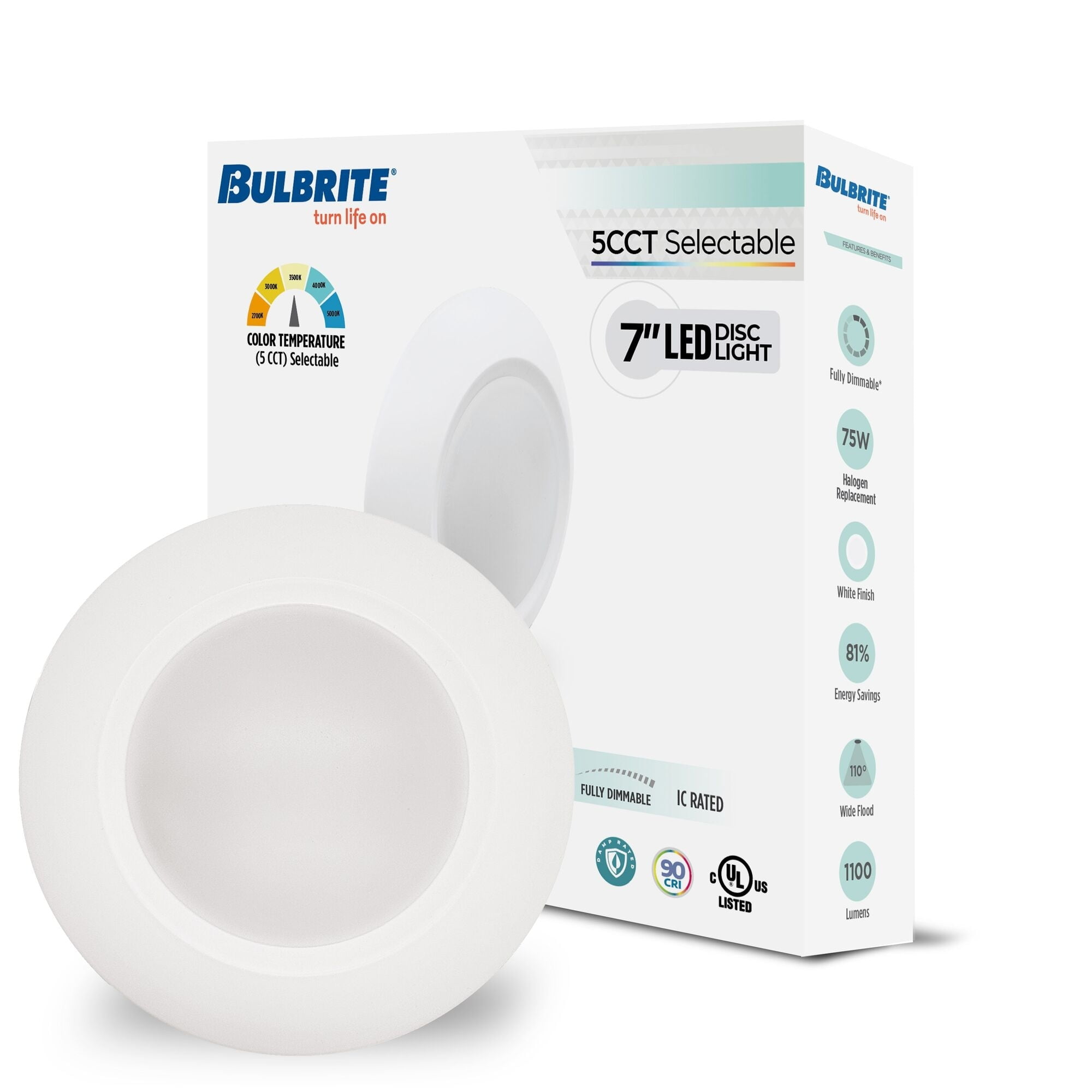 Bulbrite Multi Pack of 14 Watt 7" LED Disc Light, 5CCT Selectable - 27 ...
