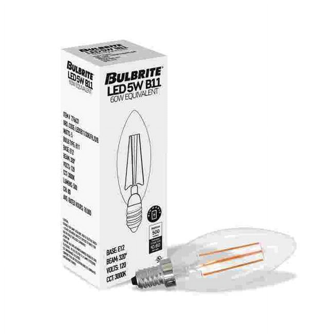 Bulbrite 861687 LED Filament 5 W Dimmable B11 Light Bulb with Clear Glass Finish & Candelabra ...