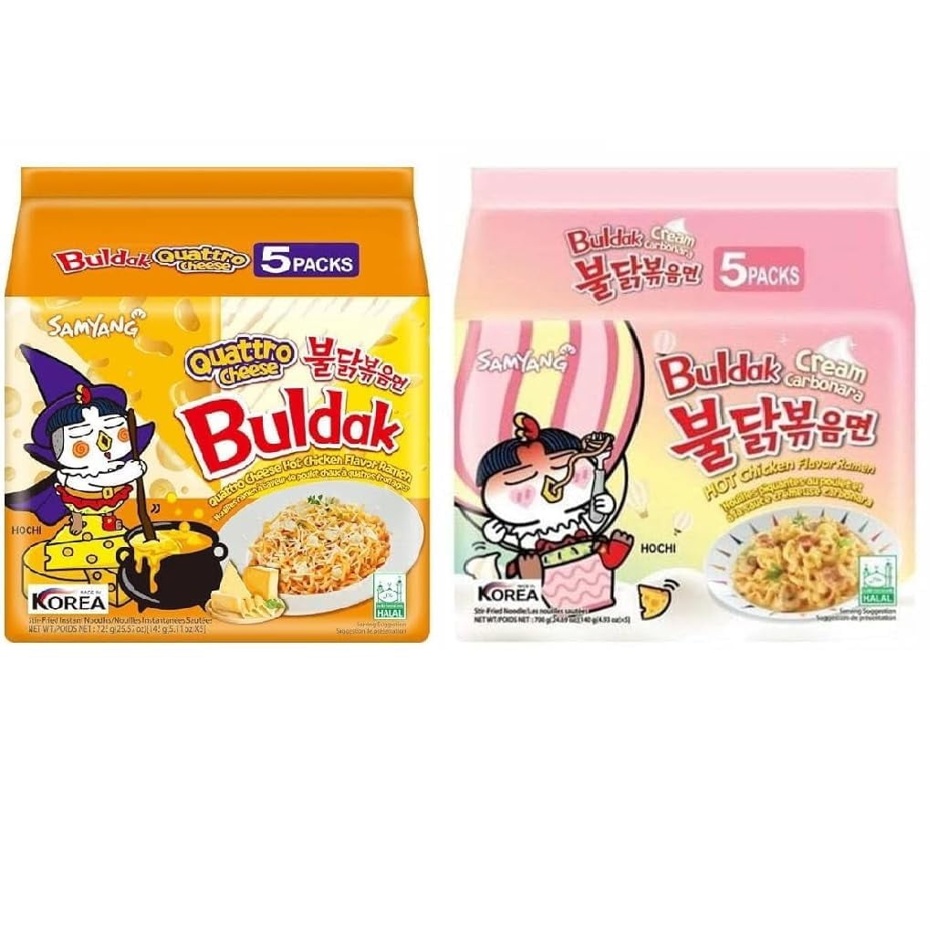 Buldak Chicken Stir Fried Ramen, Cream Carbonara, Quattro Cheese ...