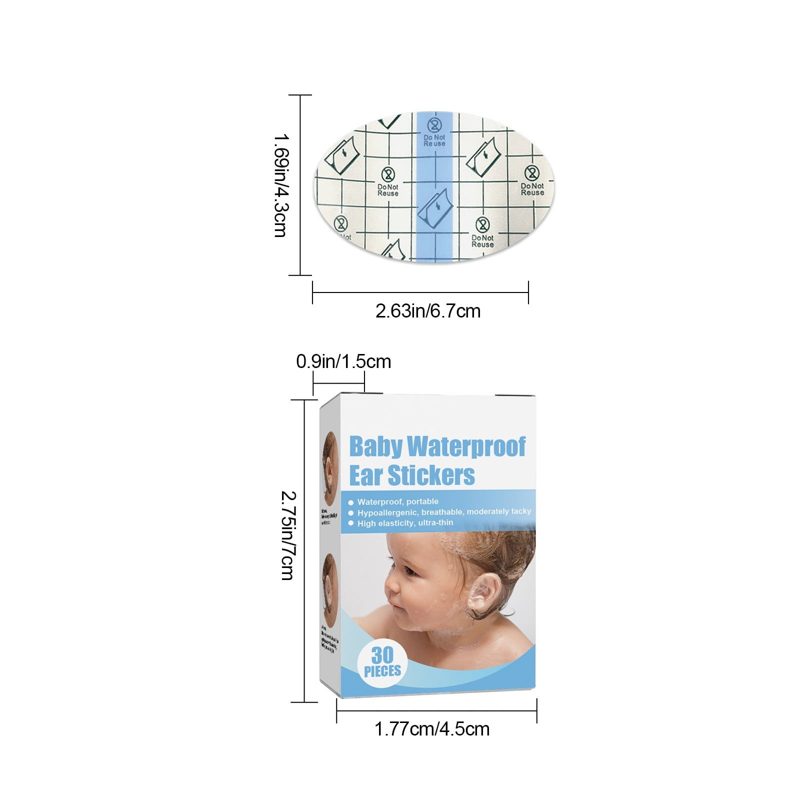 Bule Baby Waterproof Ear Stickers For Swimming And Bathing 30 Pack ...