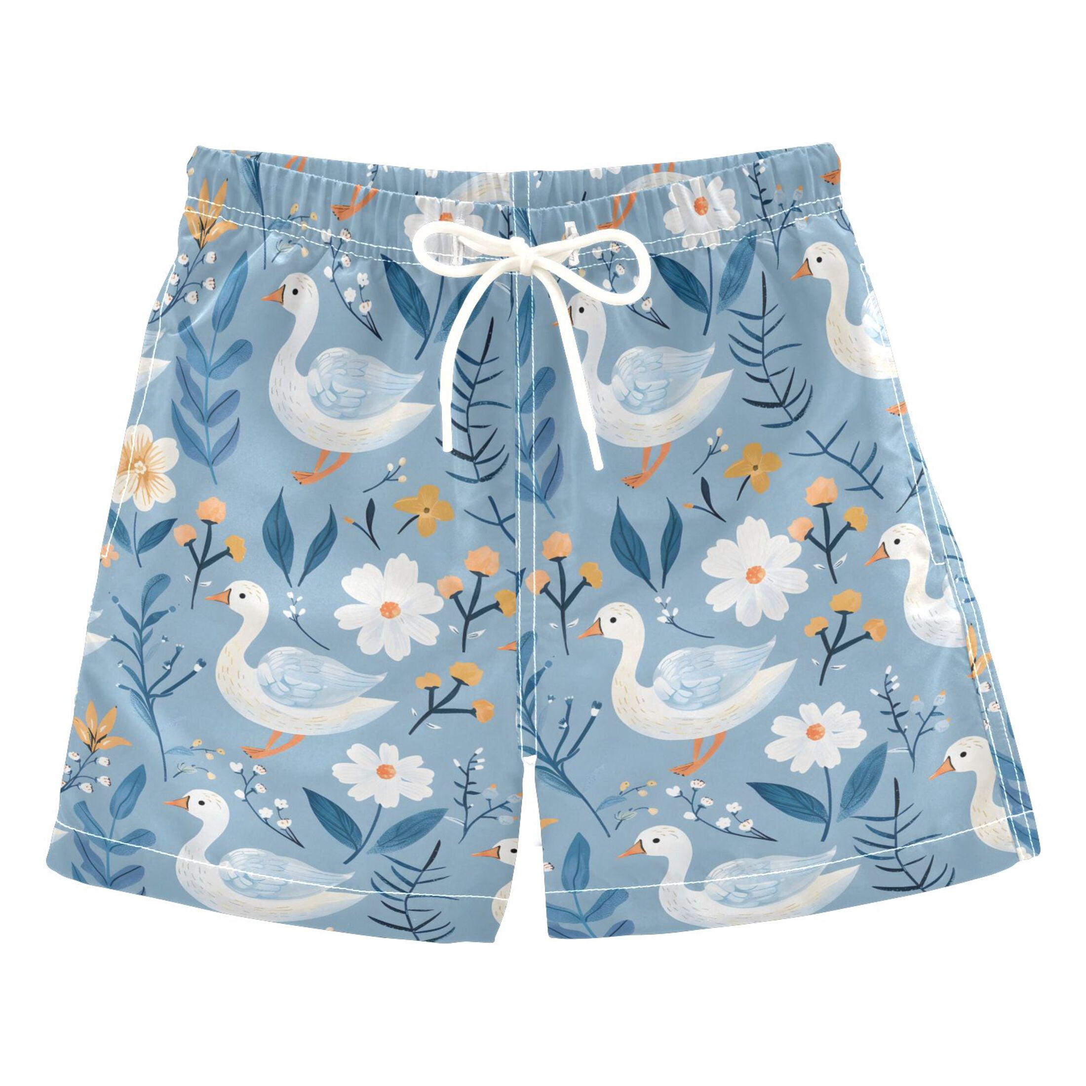 Bule Duck and Flower Swim Trunks Quick Dry Beach Pool Board Shorts ...