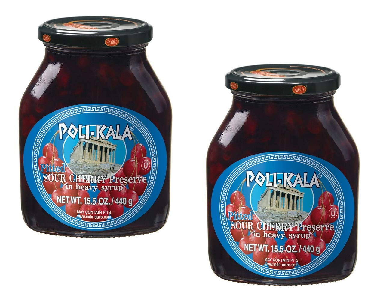 Bulgarian Pitted Sour Cherry Preserve in Heavy Syrup 2 Glass Jars 15oz ...