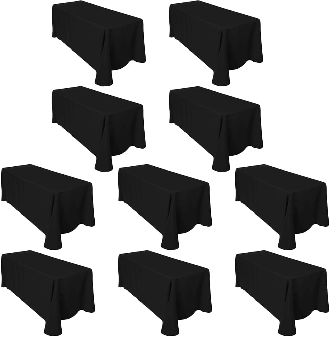 Bulk 10-Pack Black Rectangular Tablecloths 90 In x 132 In with Rounded ...