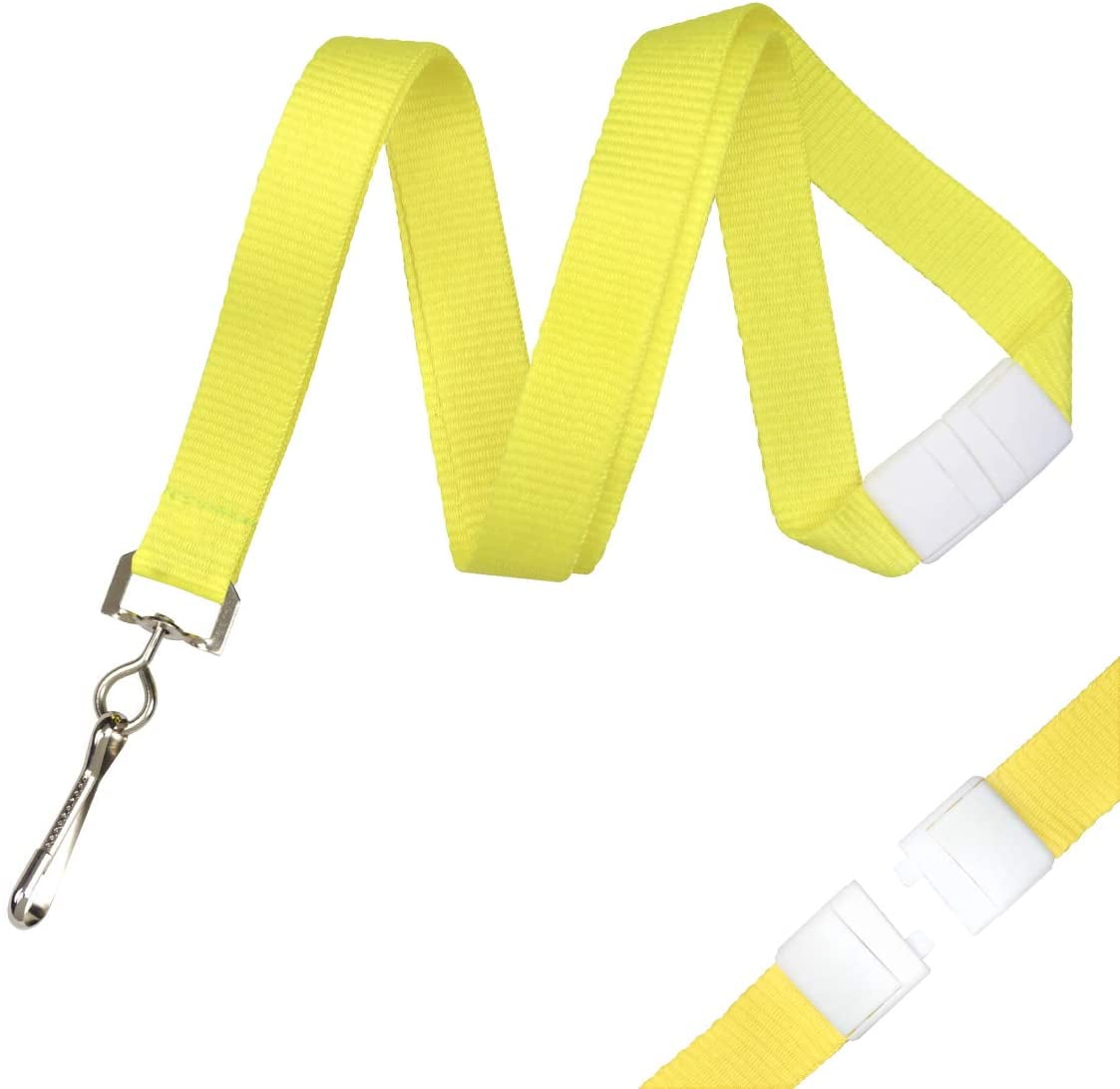 Bulk 100 Pack - Bright Wide Neon Yellow Lanyards for Name Badges with ...