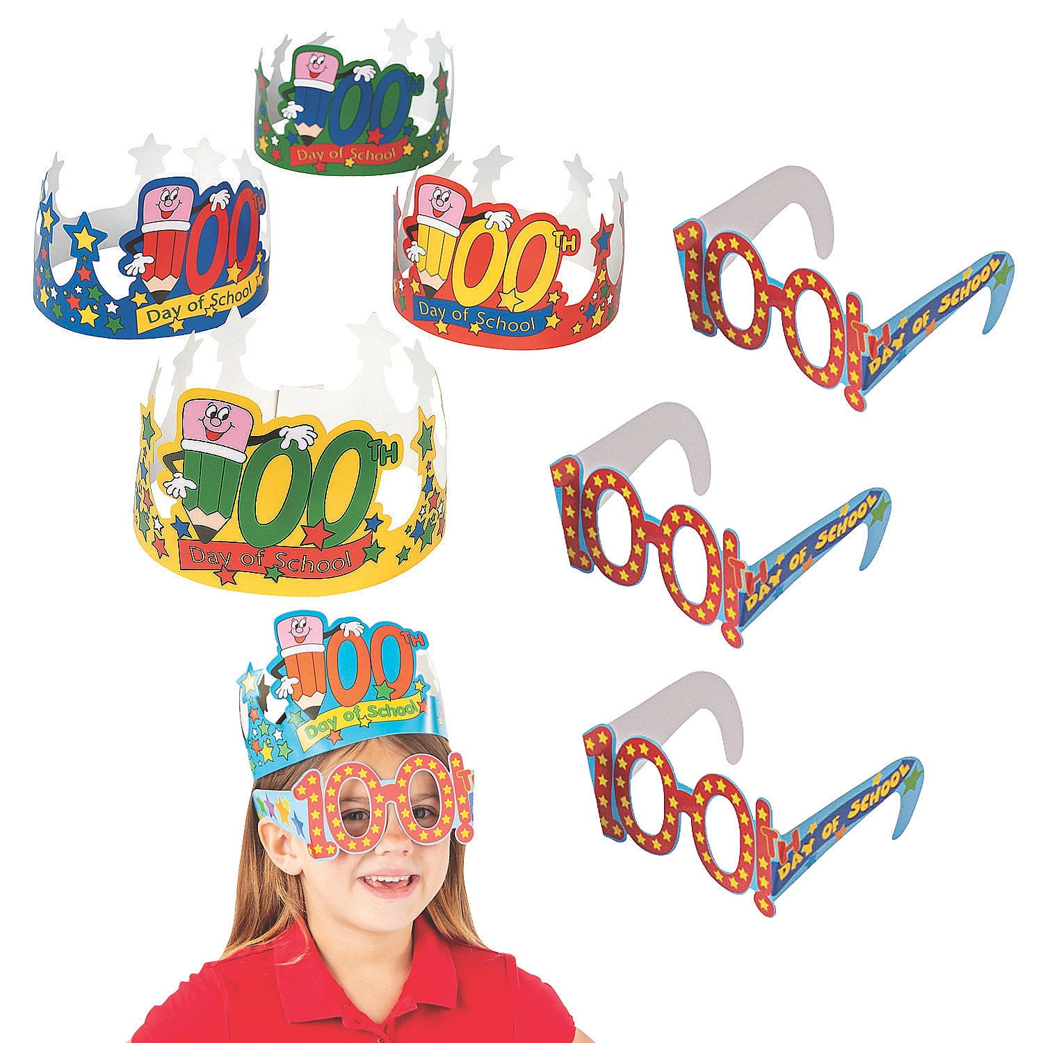 Bulk 100th Day of School Crowns & Glasses, Apparel Accessories, 100th ...
