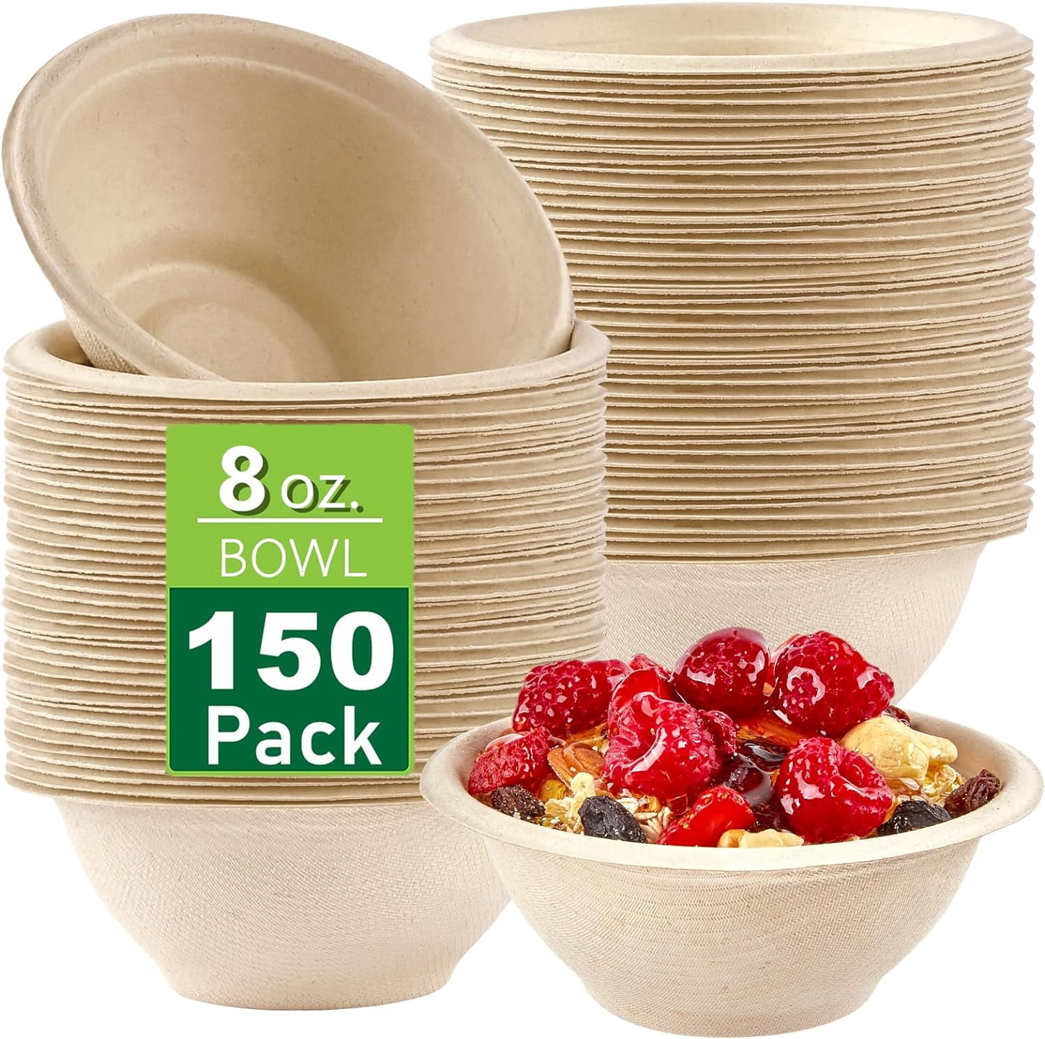 Bulk 150Pk. 8 OZ Paper Bowls Disposable Heavy Duty Small Compostable ...