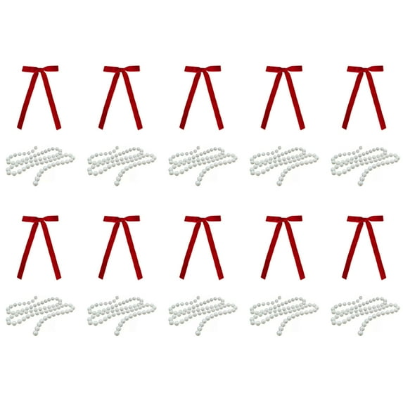 Bulk 20 Velvety Ribbon Bows And Natural Pearls Chains For Christmas ...