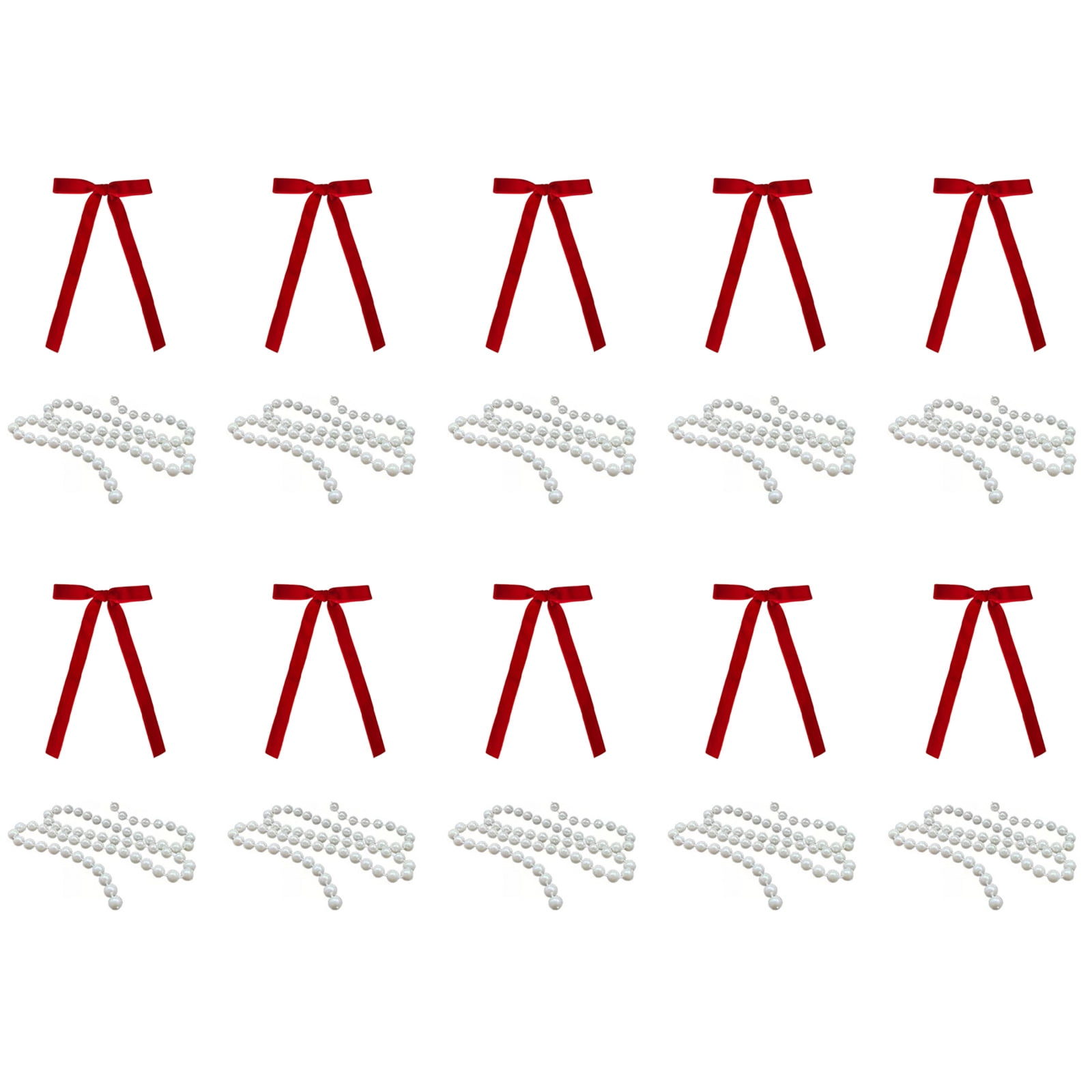 Bulk 20 Velvety Ribbon Bows And Natural Pearls Chains For Christmas ...