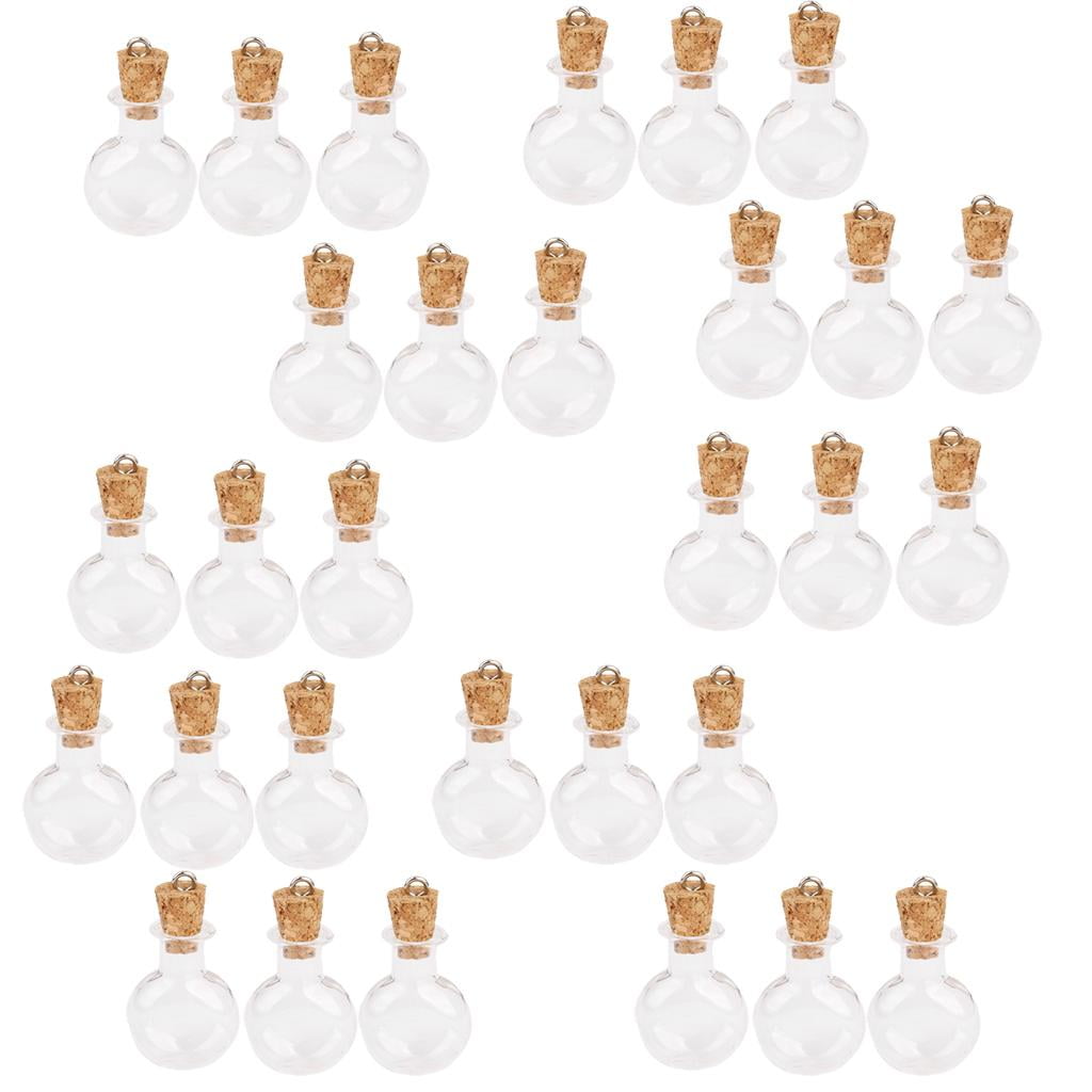 Bulk 30Piece Mini Empty Round Flat Cork Glass Wish Bottles Vials Jars ...