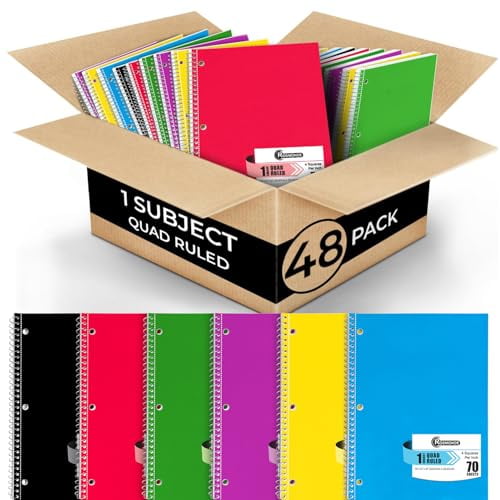 Bulk 48 Pack, 1 Subject Spiral Notebook Graph Paper, 140 Pages (70 ...