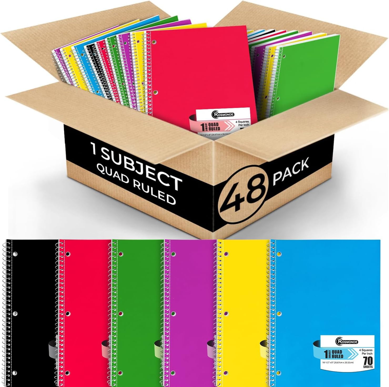 Bulk 48 Pack, 1 Subject Spiral Notebook Graph Paper, 140 Pages (70 ...