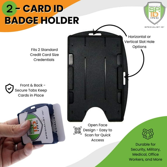 Bulk 50 Black ID Badge Holders, Dual Sided Hard Plastic Card Case ...