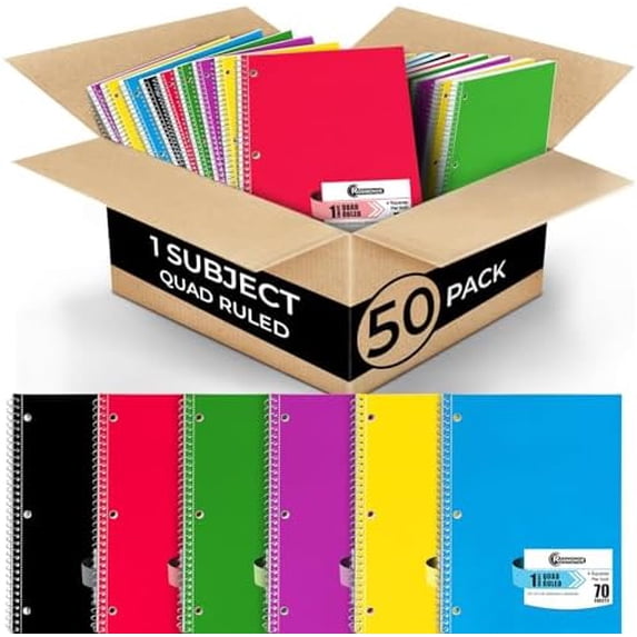 Bulk 50 Pack, 1 Subject Spiral Notebook Graph Paper, 140 Pages (70 ...