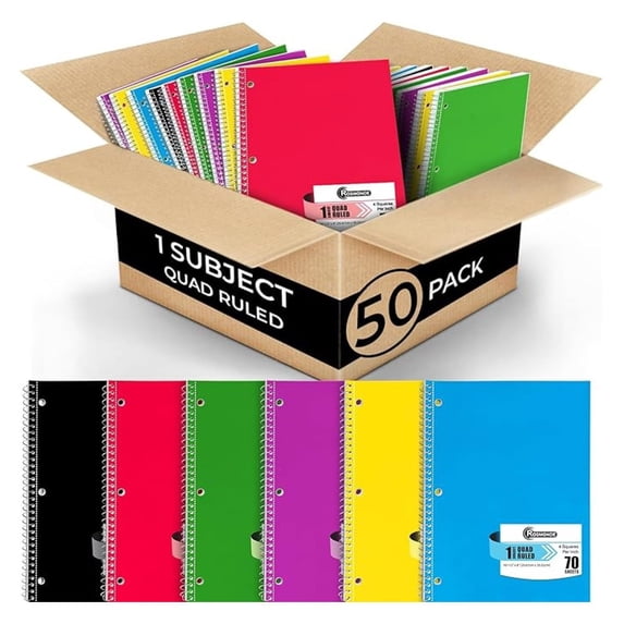 Bulk 50 Pack, 1 Subject Spiral Notebook Graph Paper, 140 Pages (70 ...