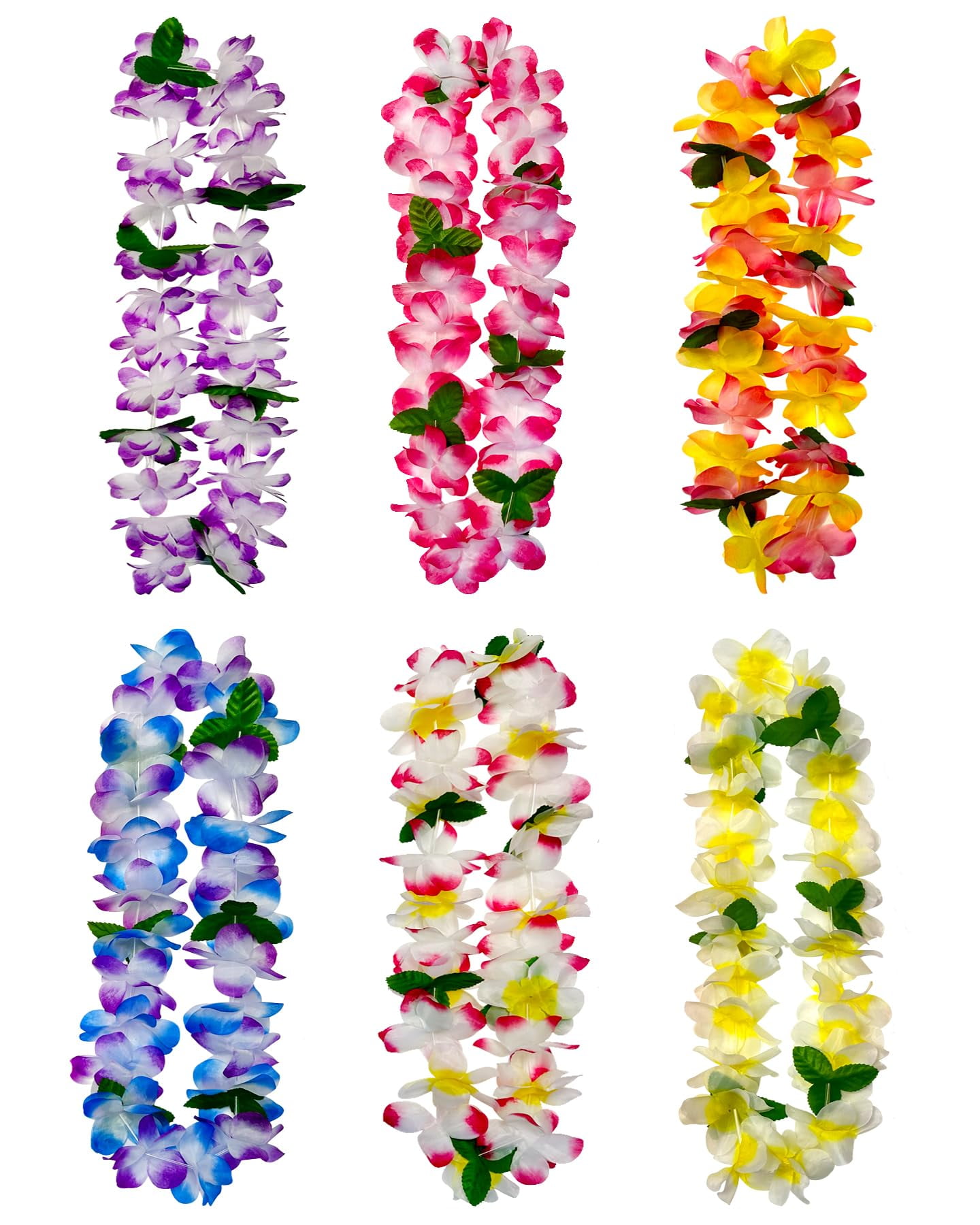 Bulk 6 Hawaiian Leis for Luau Beach Party, Tropical Flower Necklaces ...