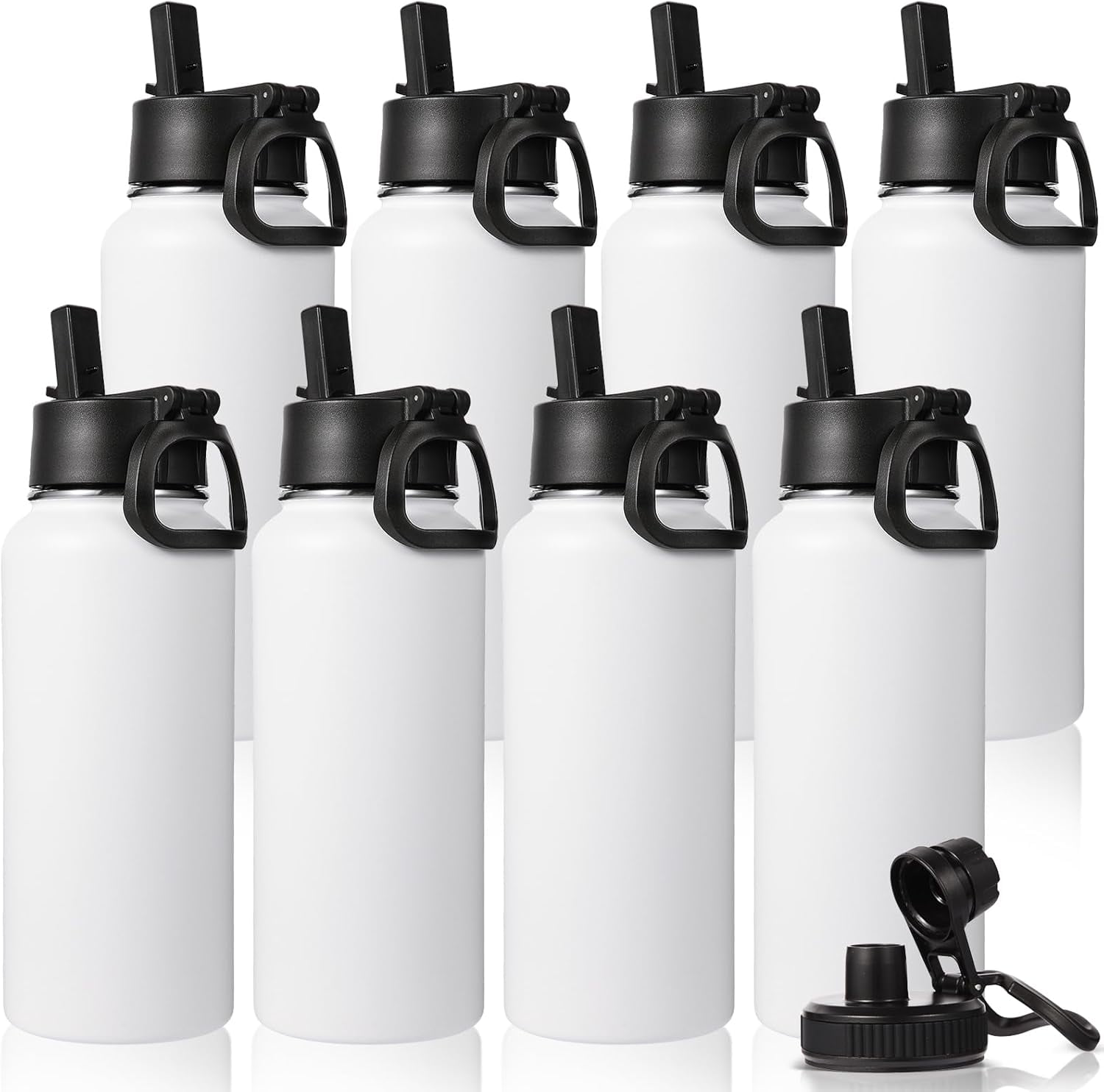 Bulk 8 Pack 32 Oz Insulated Water Bottle, 18/8 Stainless Steel Double ...