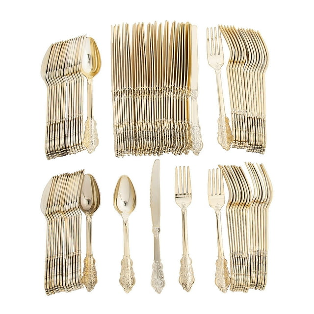 Bulk 96 Count Premium Ornate Gold Plastic Cutlery Sets - Walmart.com